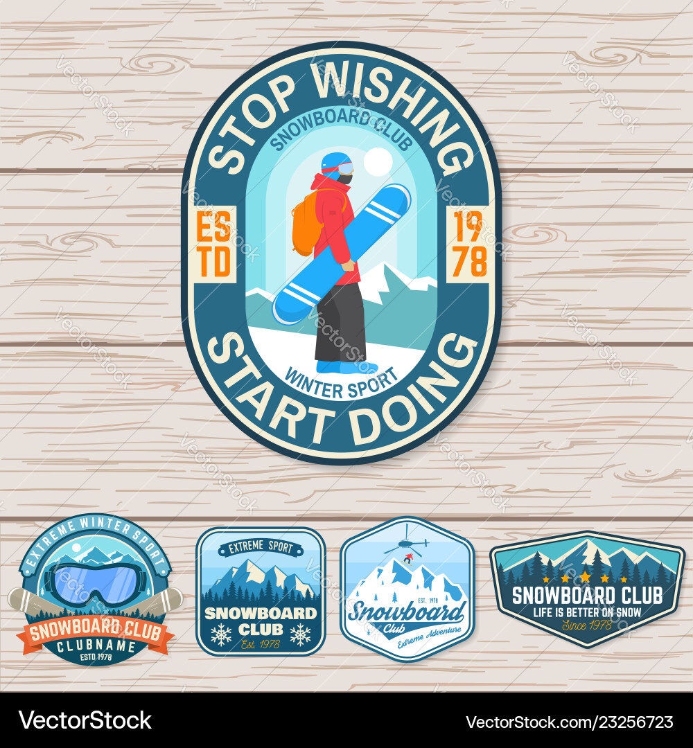 Set snowboard club patches concept Royalty Free Vector Image