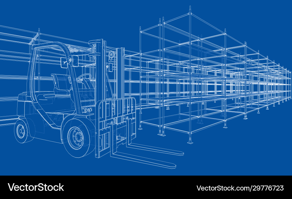 Warehouse Shelving and Forklift Blueprint Vector Image
