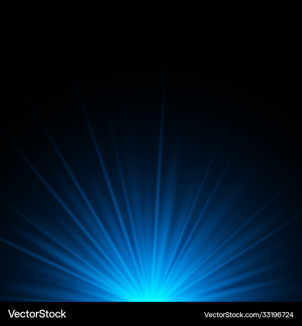 Blue rays rising on dark background with space Vector Image