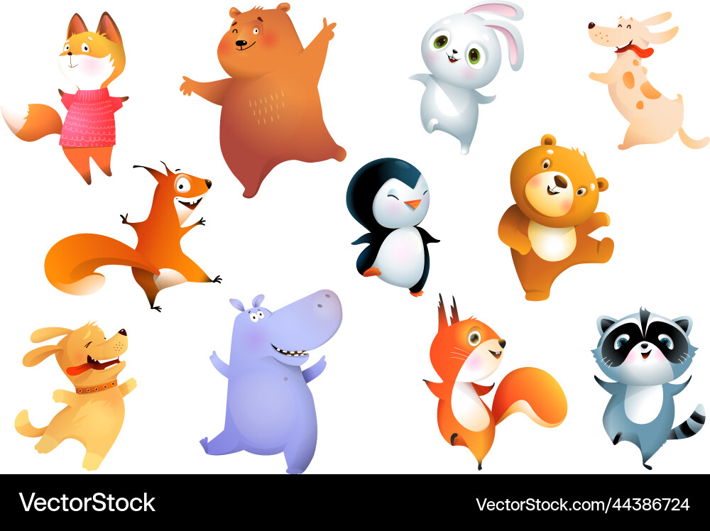 Cute happy dancing jumping animals for kids Vector Image