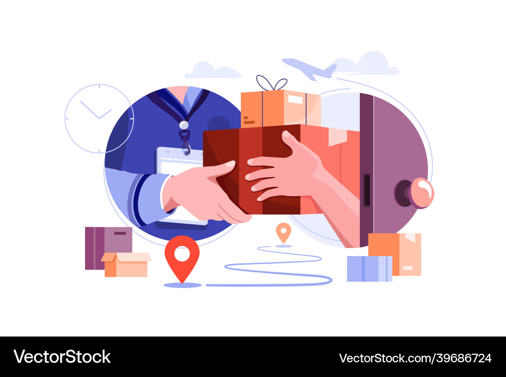 Delivery Courier Handing Package Royalty Free Vector Image