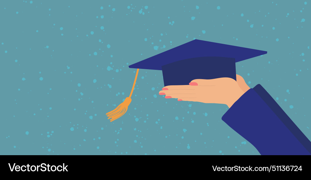 Female hand holding graduation cap on color Vector Image