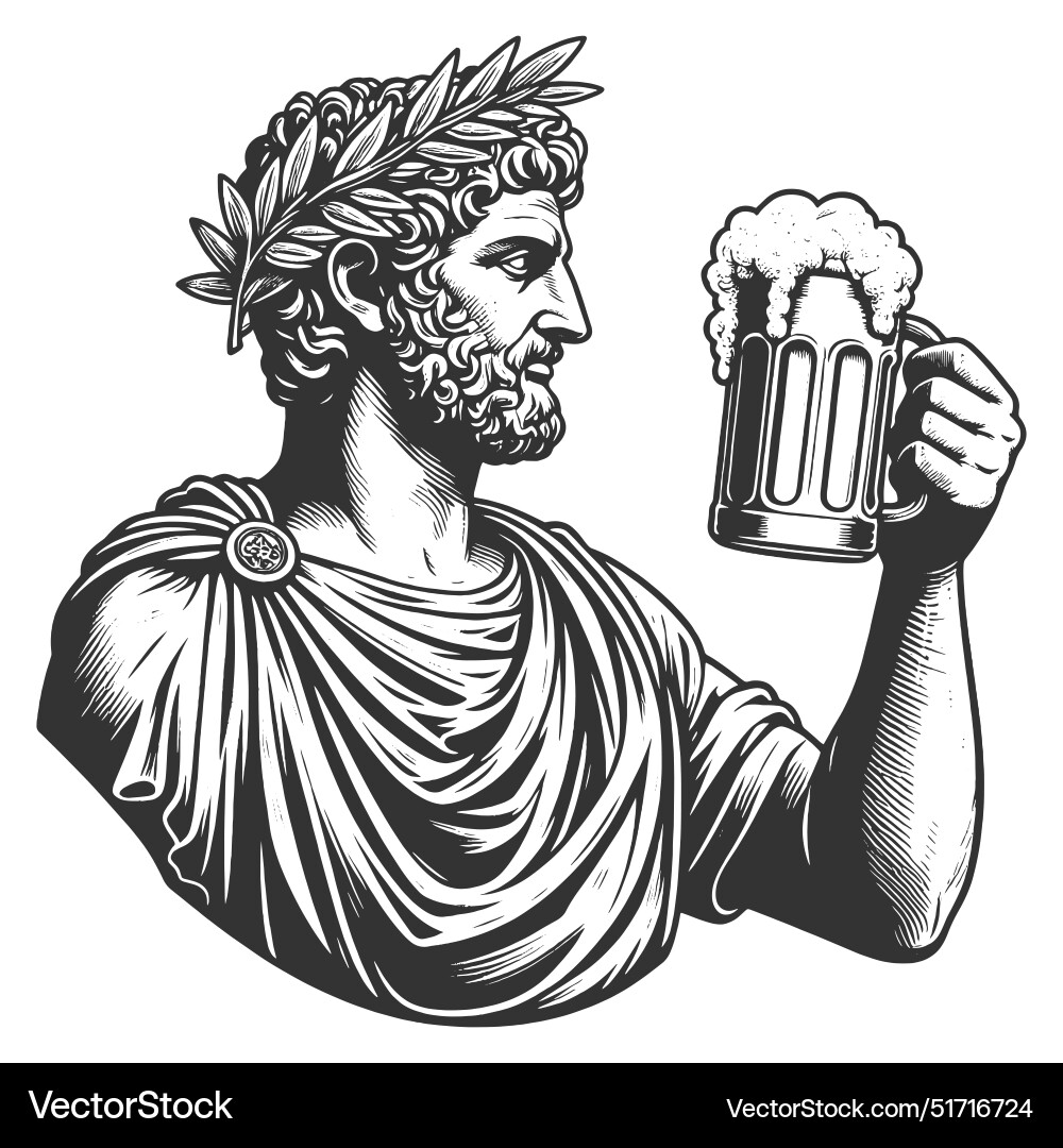 Statue with beer glass engraving Royalty Free Vector Image