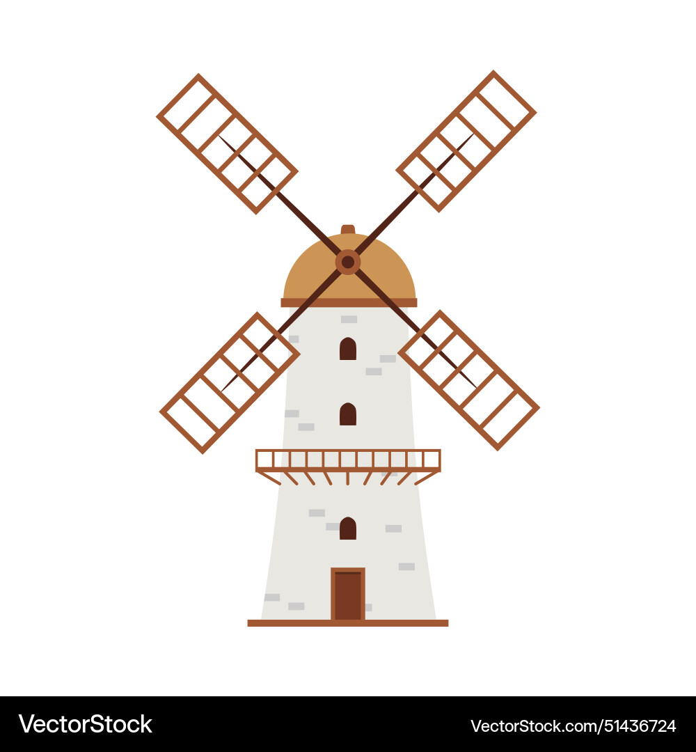 Traditional windmill in flat style on isolated Vector Image