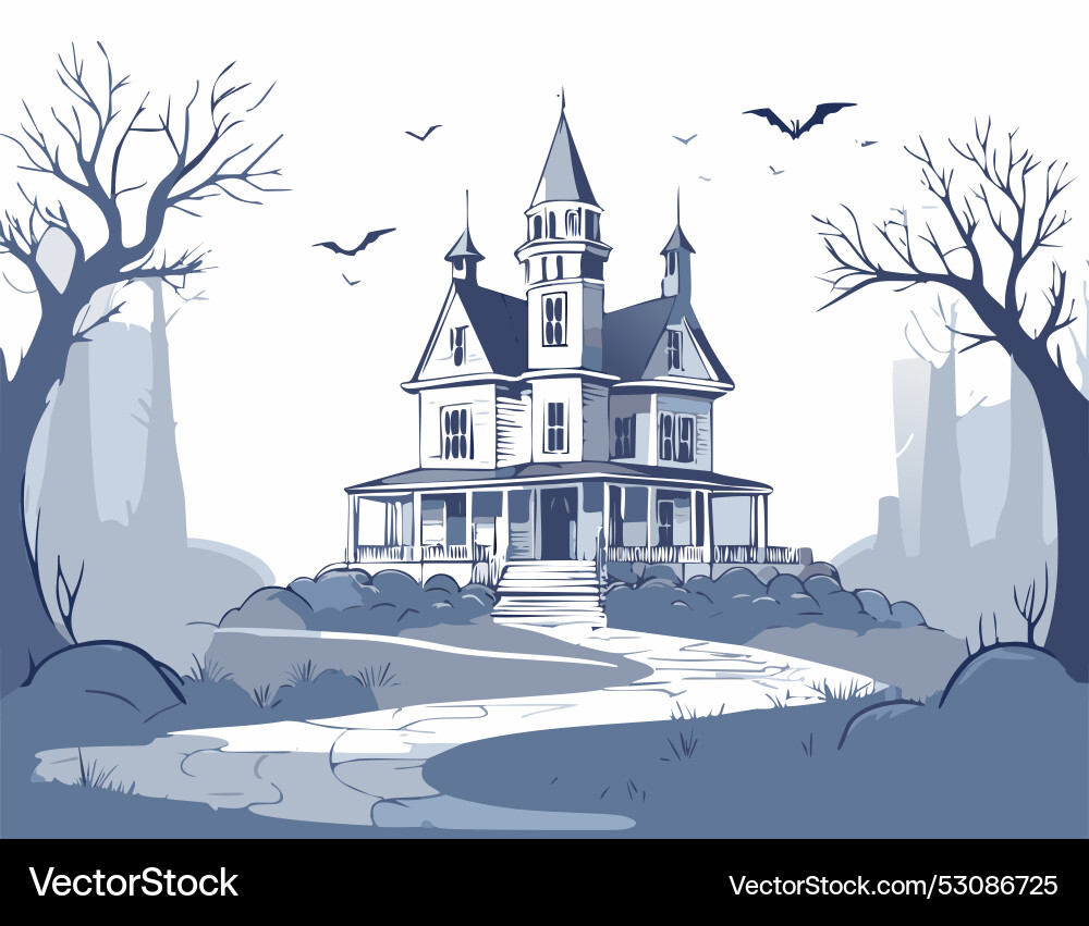 Horror background with haunted house and trees Vector Image