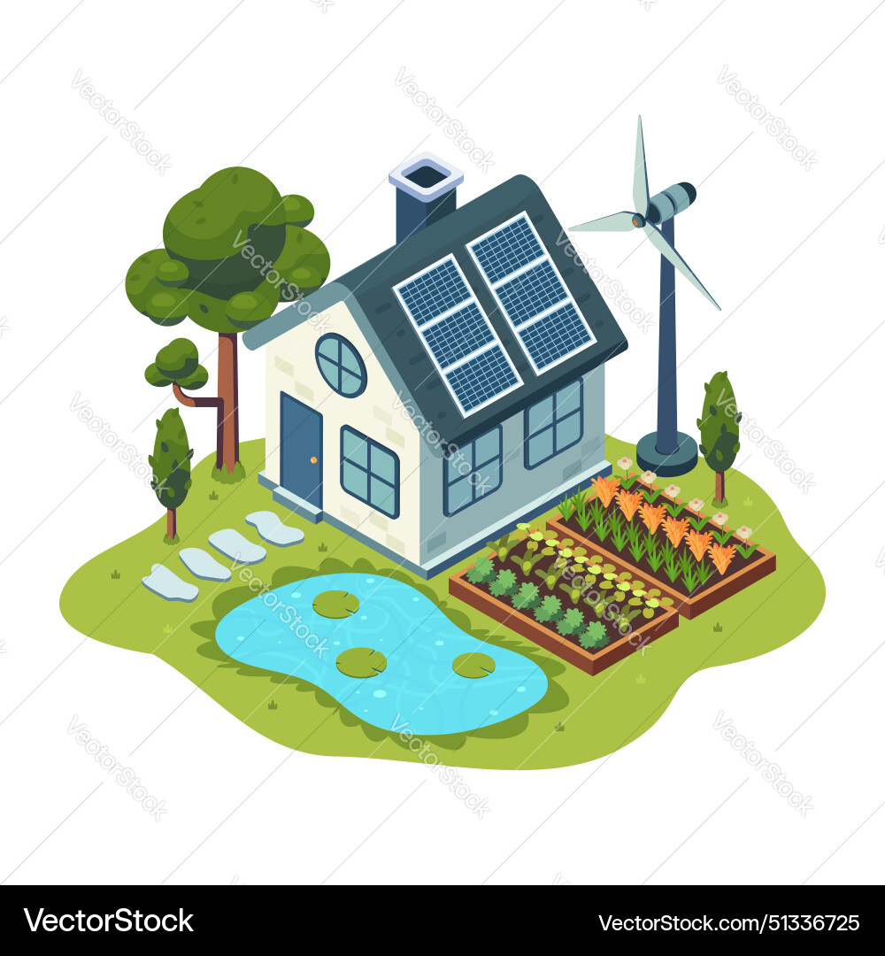 Isometric sustainable eco-friendly home Royalty Free Vector