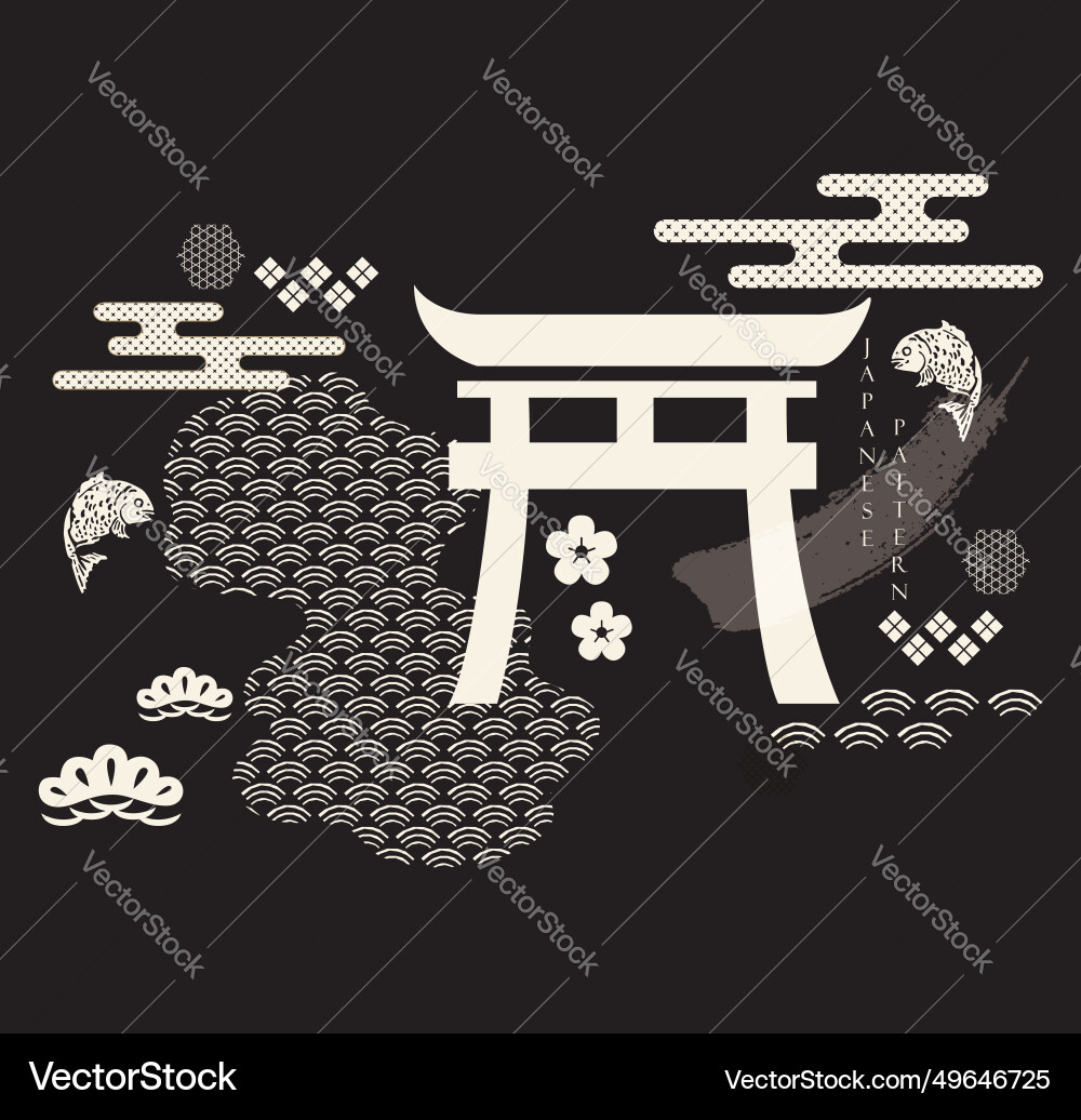 Japanese black and white background with asian Vector Image