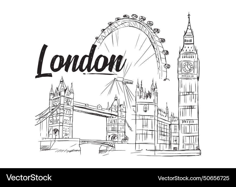 London cityscape hand drawn line art Royalty Free Vector
