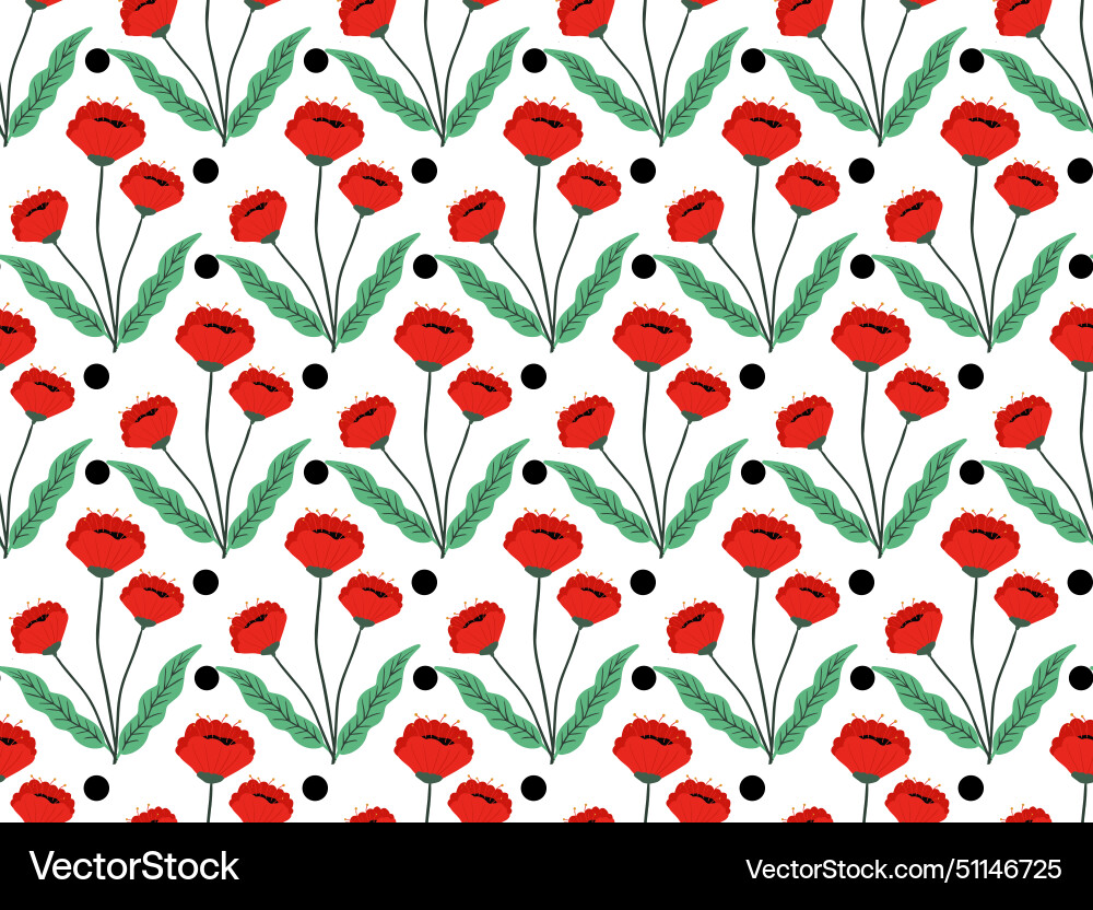 Poppy flower seamless pattern red poppies Vector Image