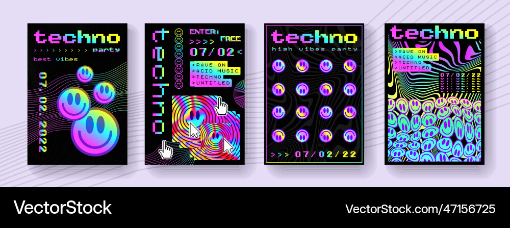 Set of abstract rave psychedelic posters cool Vector Image