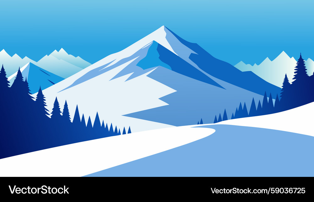 Ski slope surrounded by snow-covered mountains Vector Image