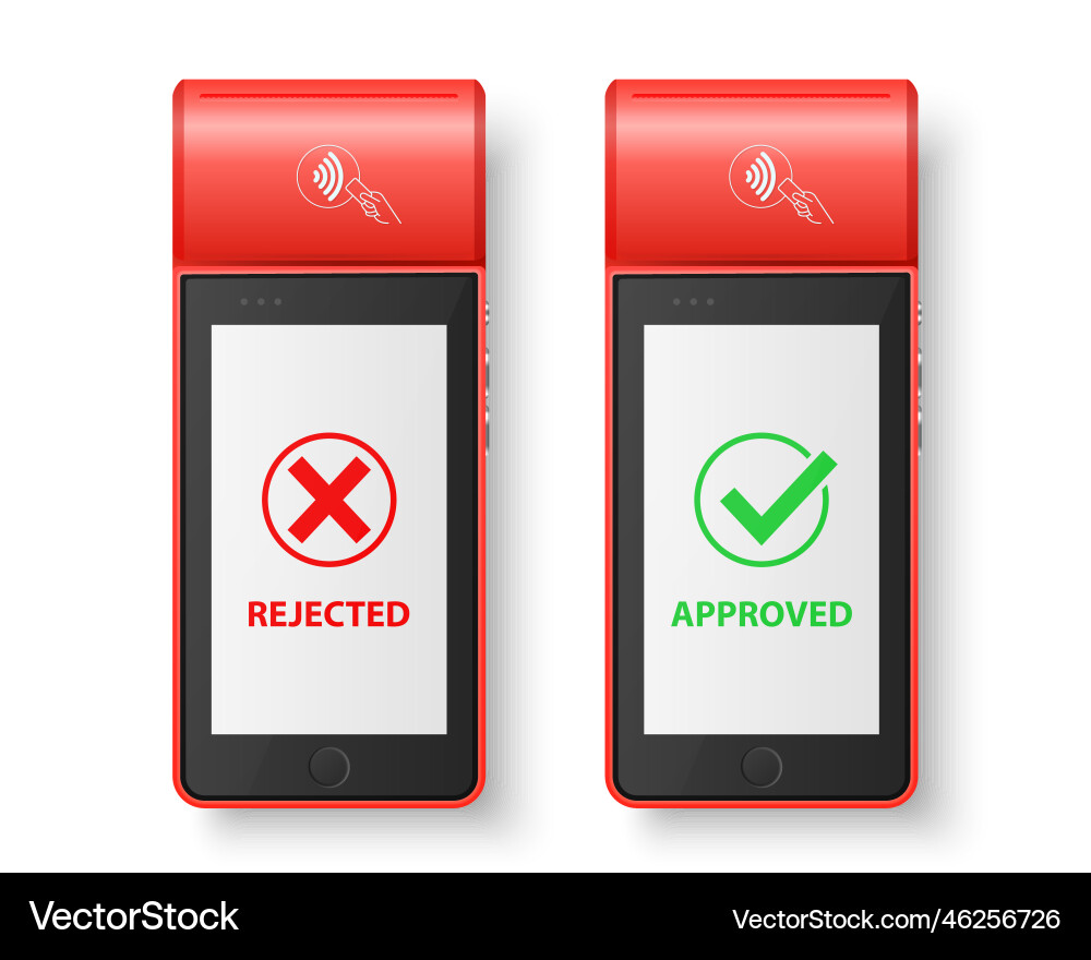 3d red nfc payment machine with approved Vector Image