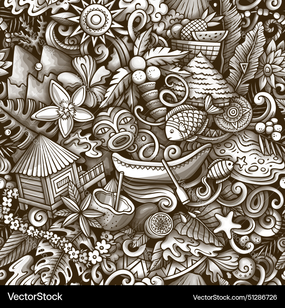 Cartoon doodles tahiti island seamless pattern Vector Image