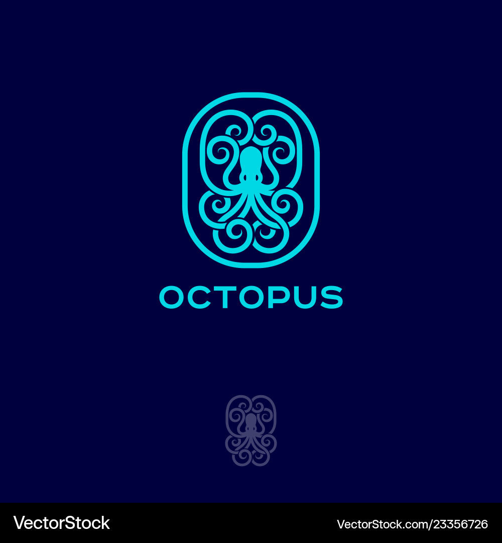 Octopus emblem logo inscribed oval Royalty Free Vector Image