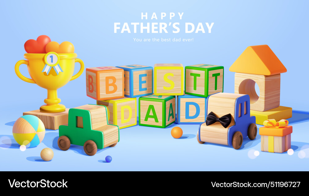 3d fathers day toy block template Royalty Free Vector Image