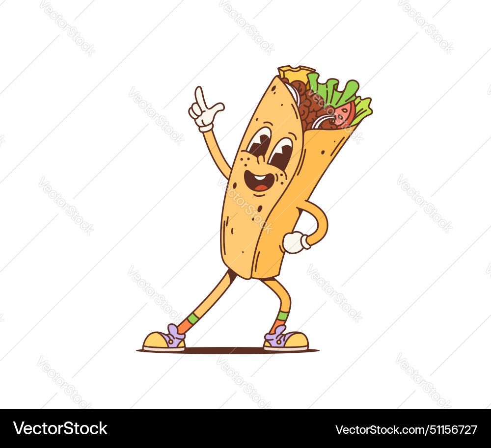 Cartoon retro shawarma groovy character dance Vector Image
