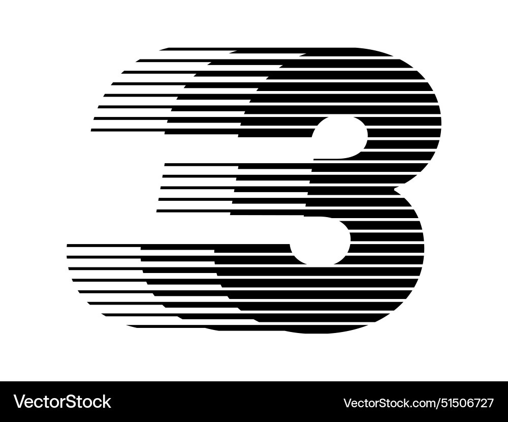 Number 3 logo icon geometric horizontal stripe Vector Image