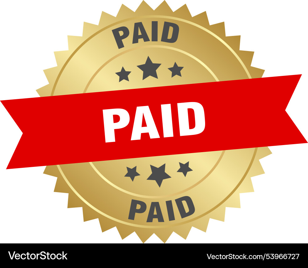 Paid round red and gold label isolated Royalty Free Vector