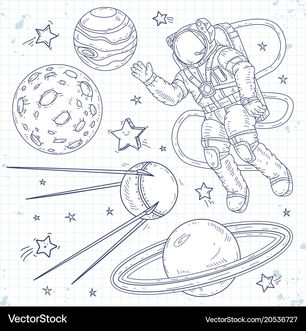 Spaceman planets stars Royalty Free Vector Image