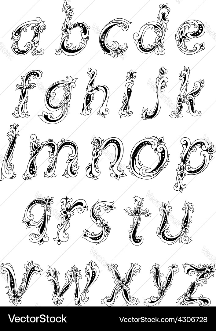 Alphabet with lowercase floral letters Royalty Free Vector