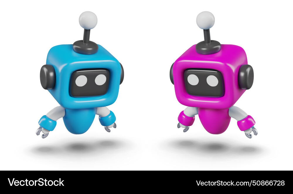 Blue and pink mini bots are looking down set Vector Image