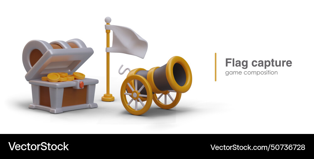 Game surrender concept 3d chest with gold cannon Vector Image