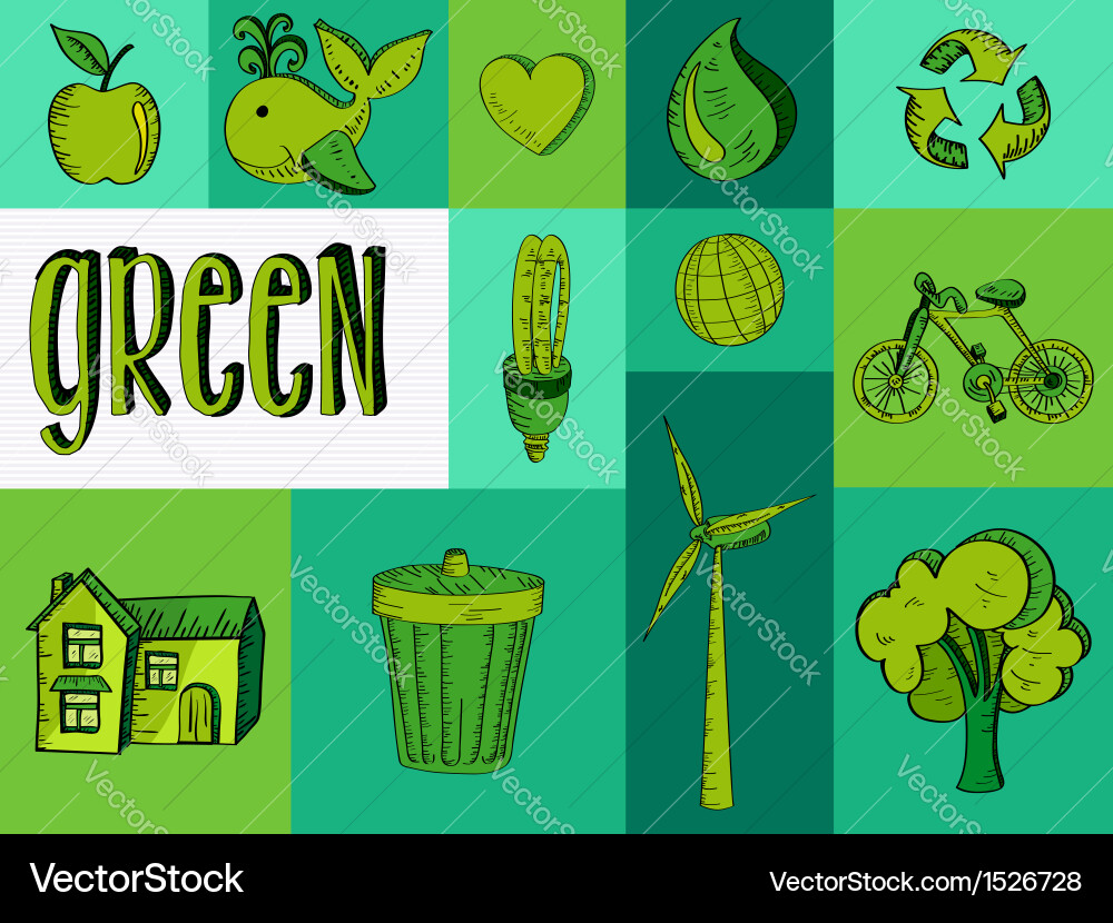 Hand drawn green resources icons Royalty Free Vector Image