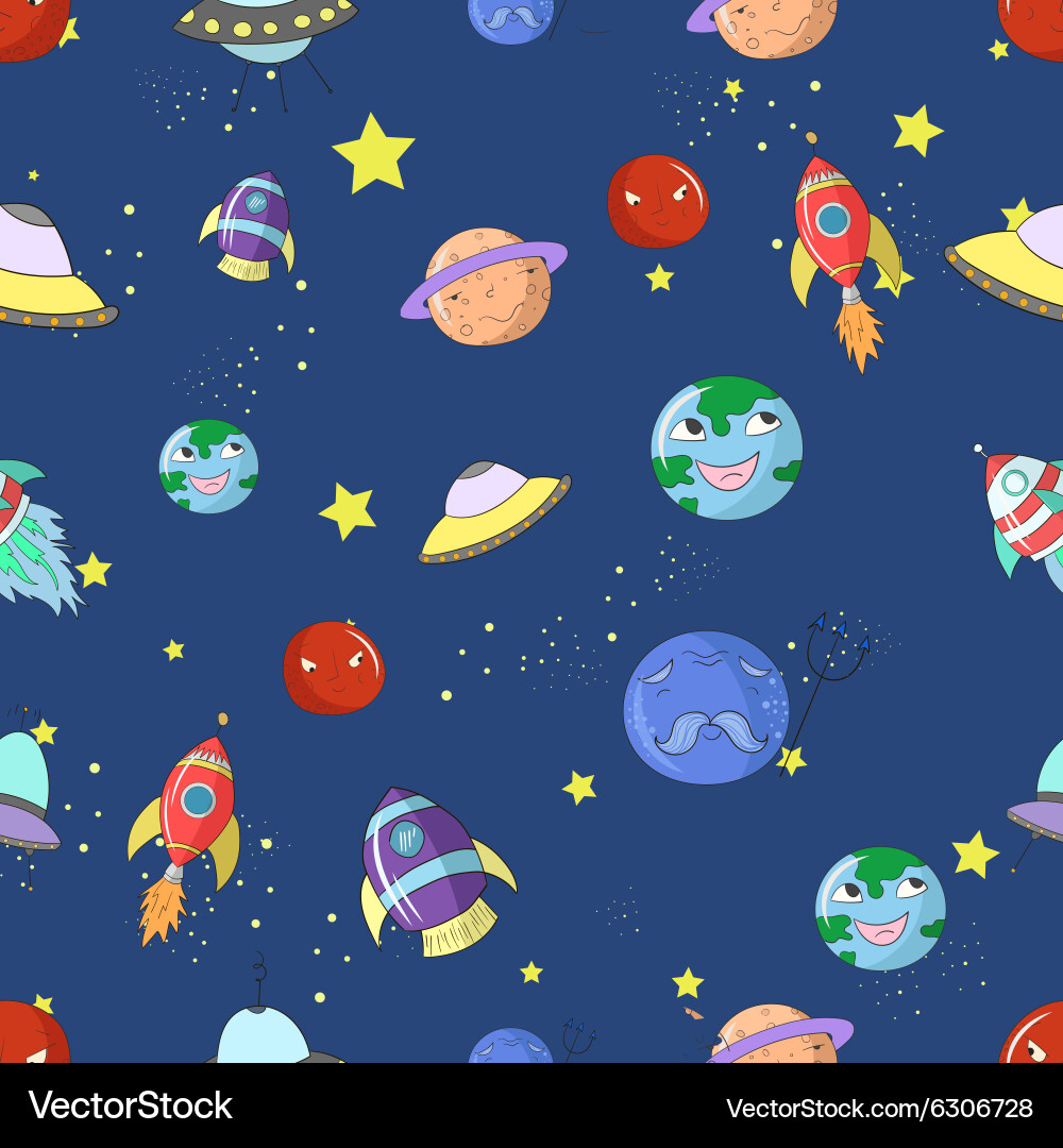 Space seamless pattern cartoon Royalty Free Vector Image
