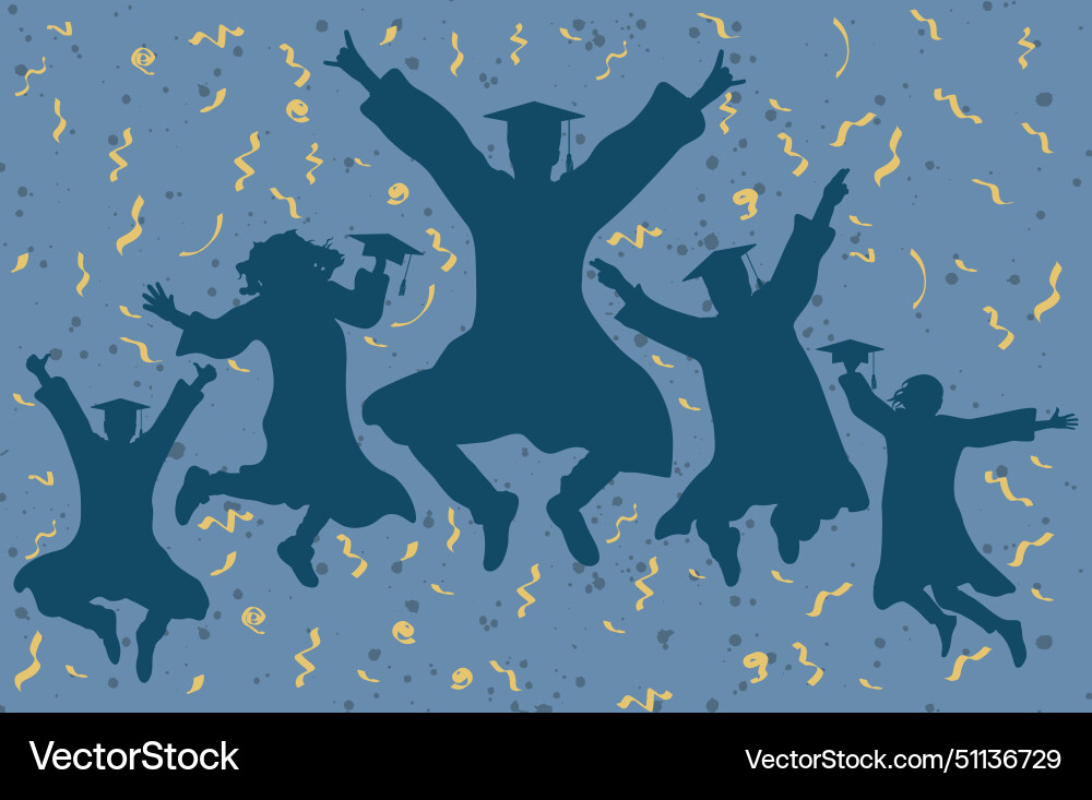 Happy jumping graduate students silhouettes Vector Image