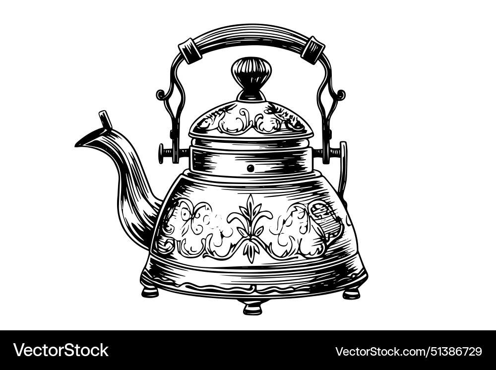 Retro kettle hand drawn ink sketch engraved style Vector Image
