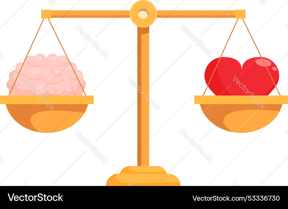 Balance scale weighing heart and brain Royalty Free Vector