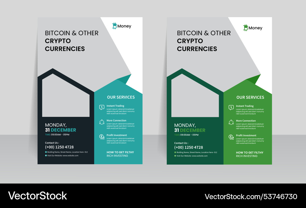 Cryptocurrency flyer design template Royalty Free Vector