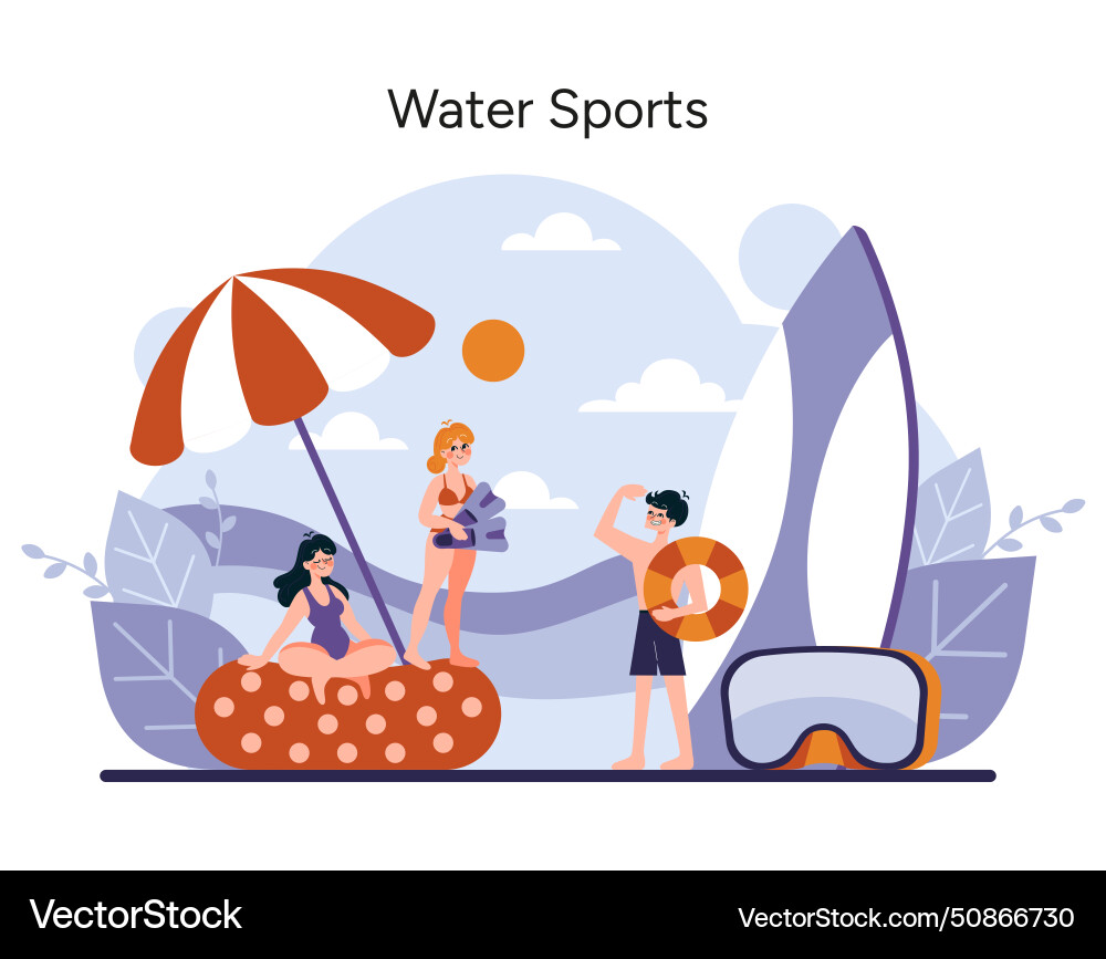 Enthusiasts enjoy sunny beach activities Vector Image