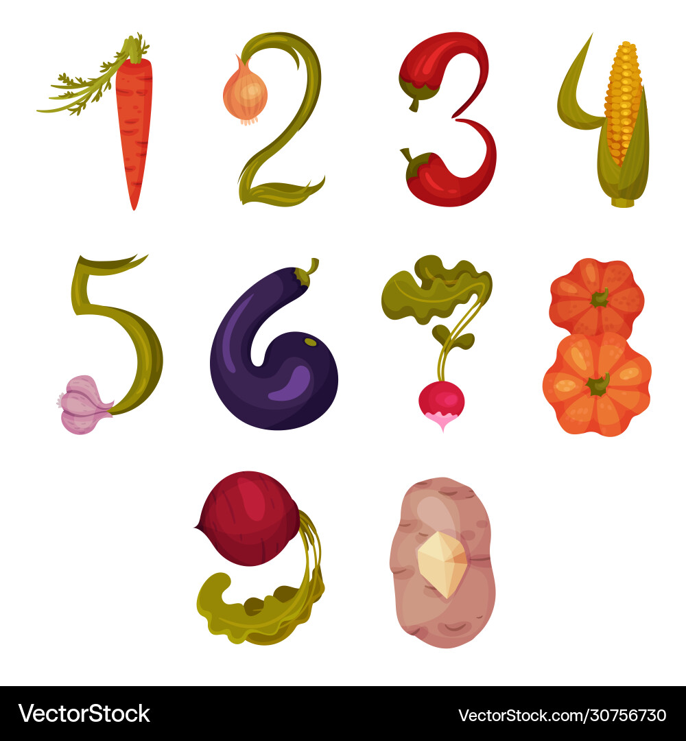 Fresh Vegetable Numbers Set Royalty Free Vector Image