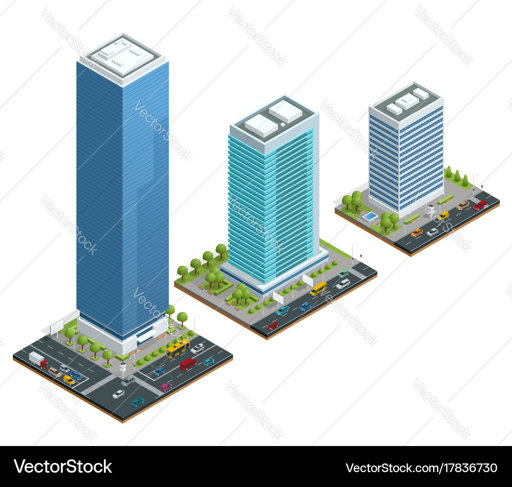 Isometric set city houses composition Royalty Free Vector