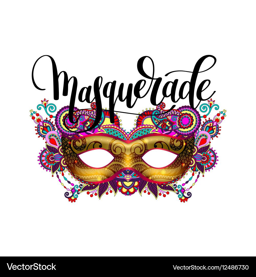 Masquerade lettering logo design with mask Vector Image