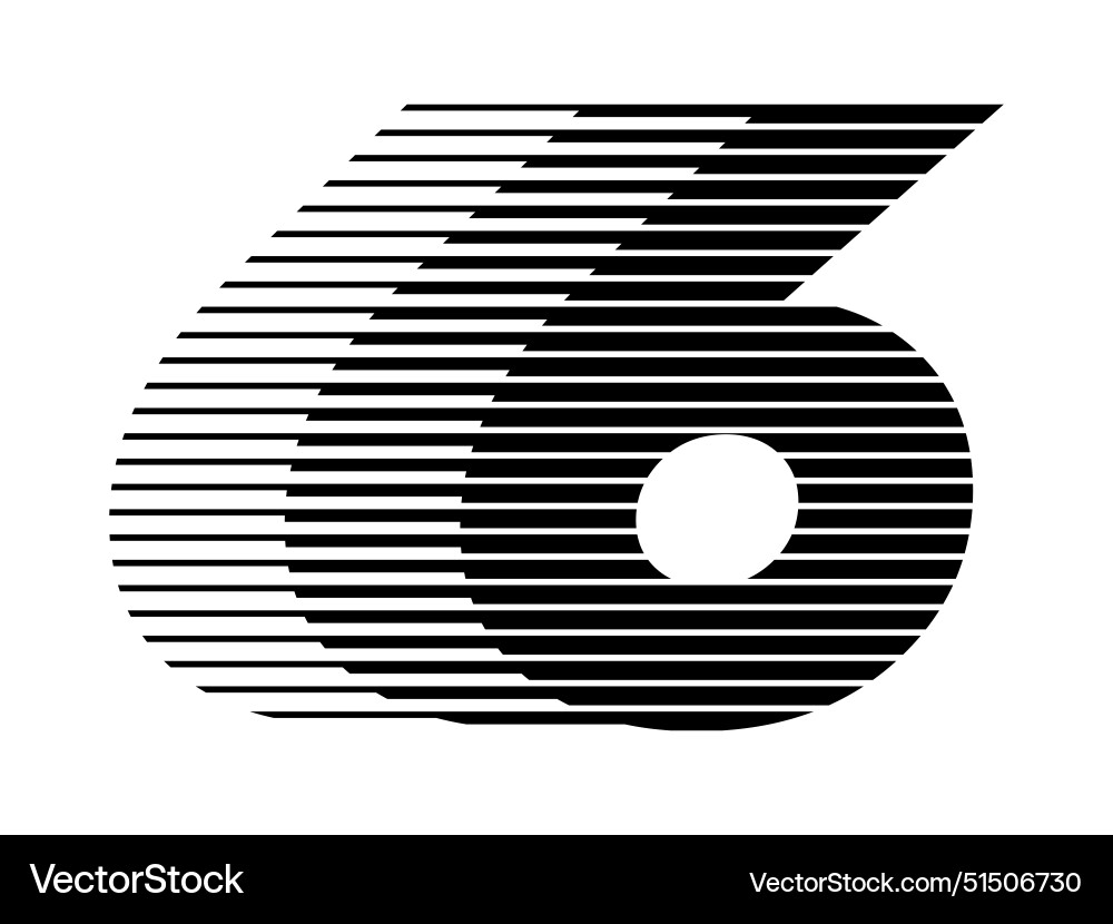 Number 6 abstract stripes line Royalty Free Vector Image