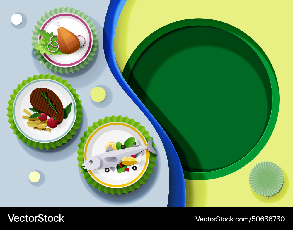 Paper cut food background with served delicious Vector Image
