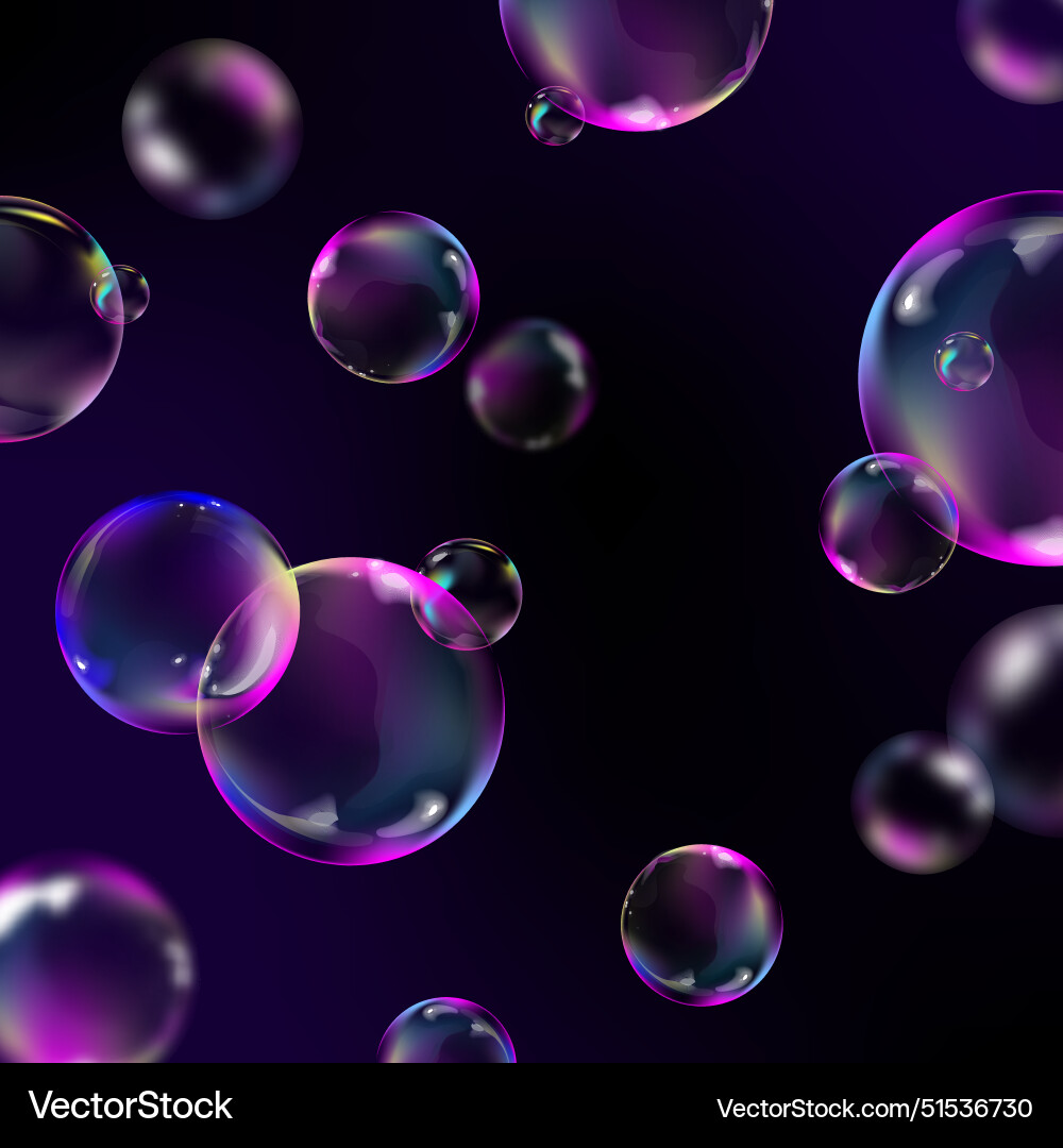 Realistic glowing transparent bubbles background Vector Image