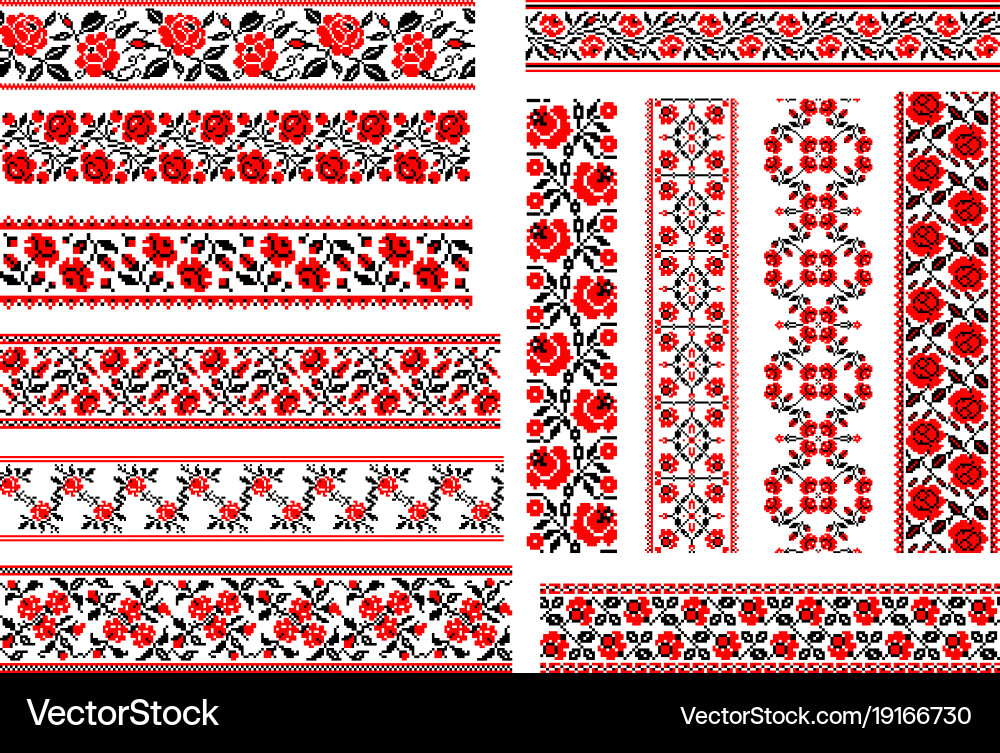 Set of 12 ethnic patterns for embroidery stitch Vector Image