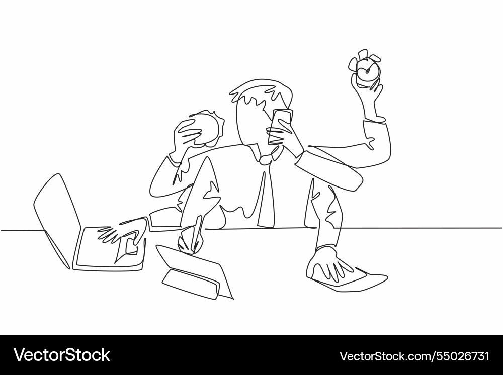 Single continuous line drawing businessman with 6 Vector Image