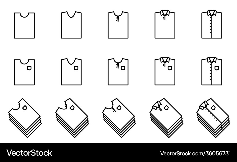 T shirt icon set - folded shape style Royalty Free Vector