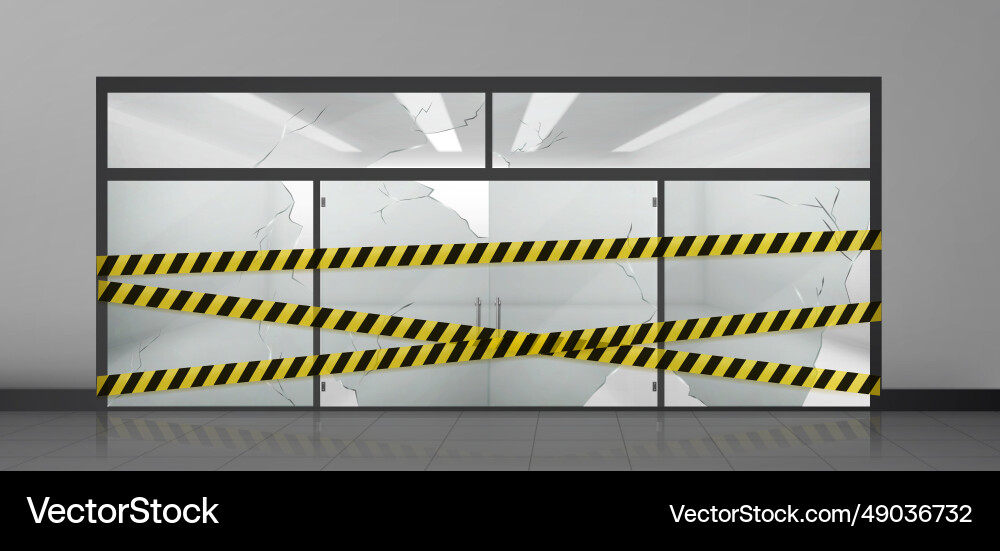 Broken glass store front door and window Vector Image