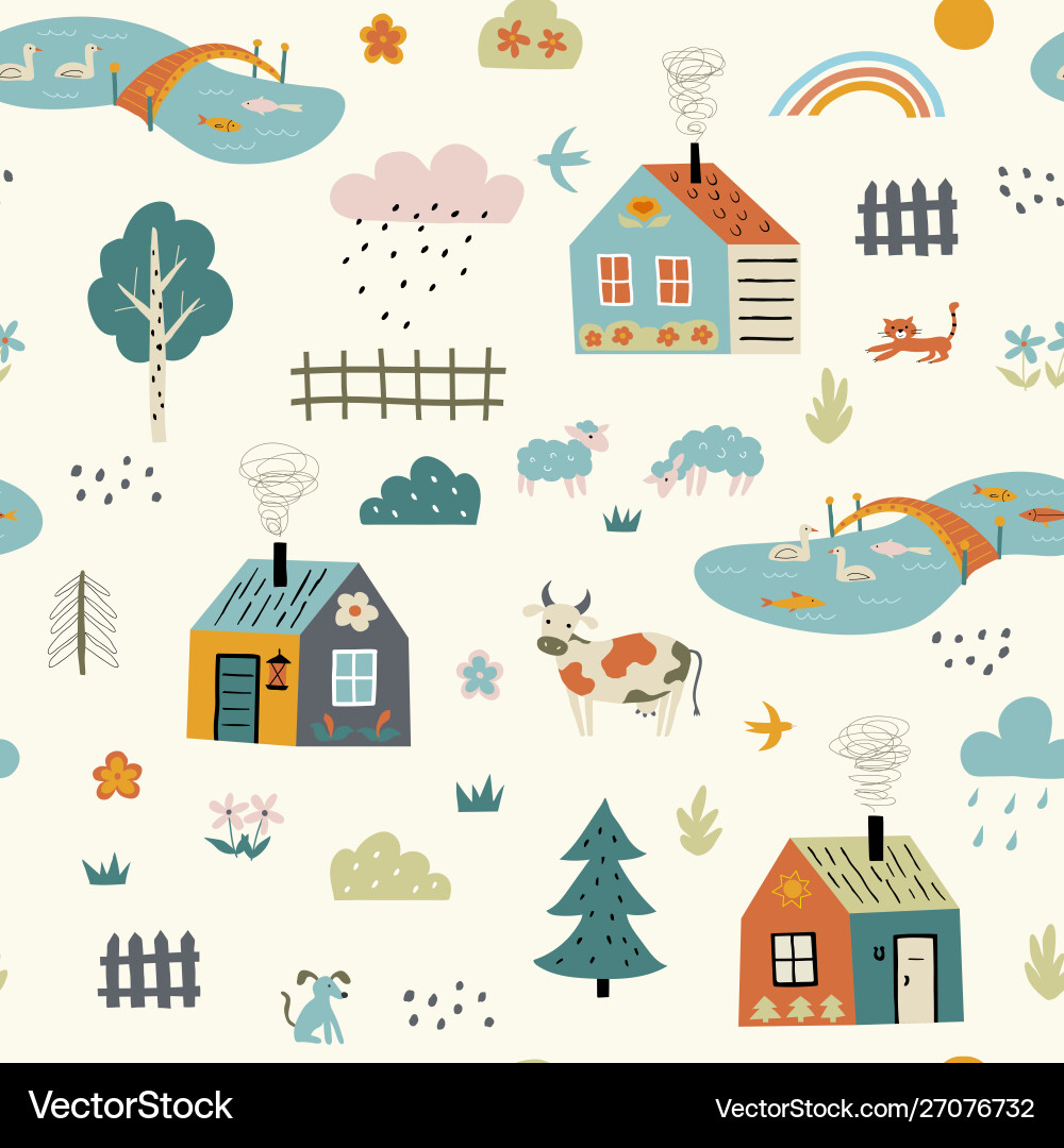 Charming Village Pattern Royalty Free Vector Image