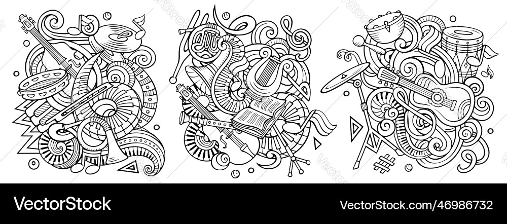 Classical music cartoon doodle designs set Vector Image
