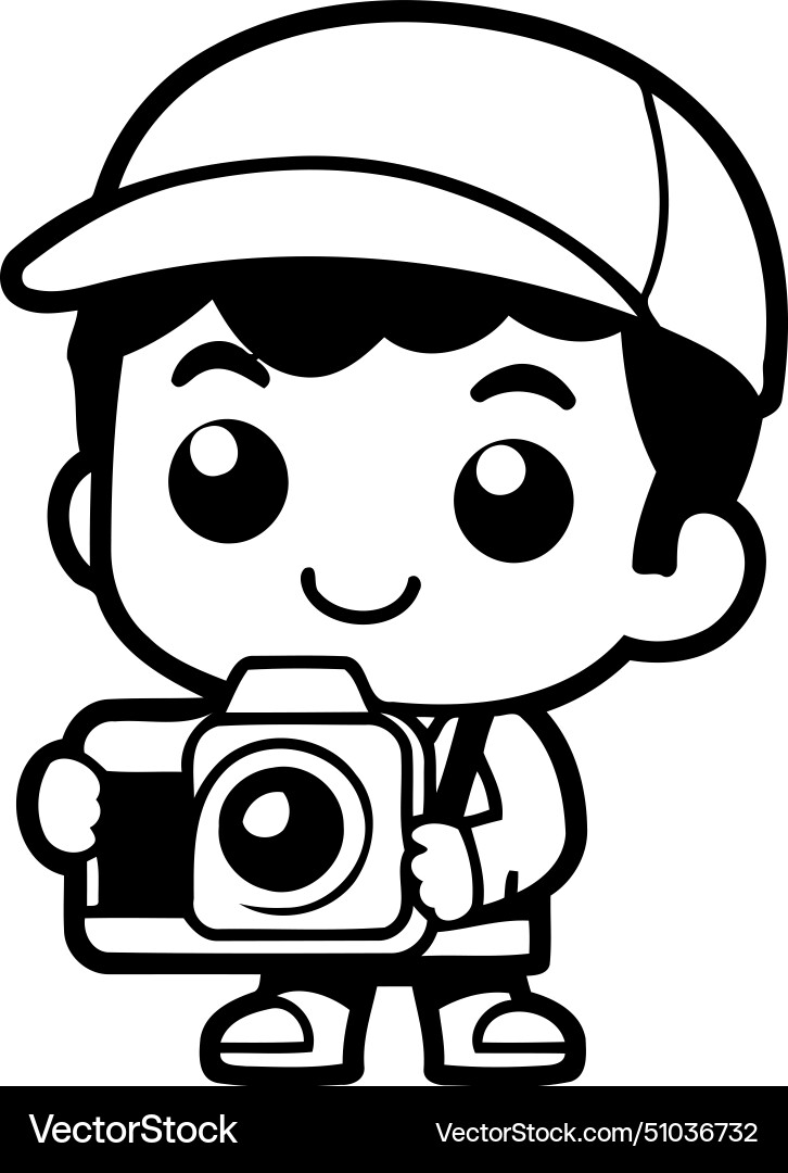 Cute photographer boy holding camera - cartoon Vector Image