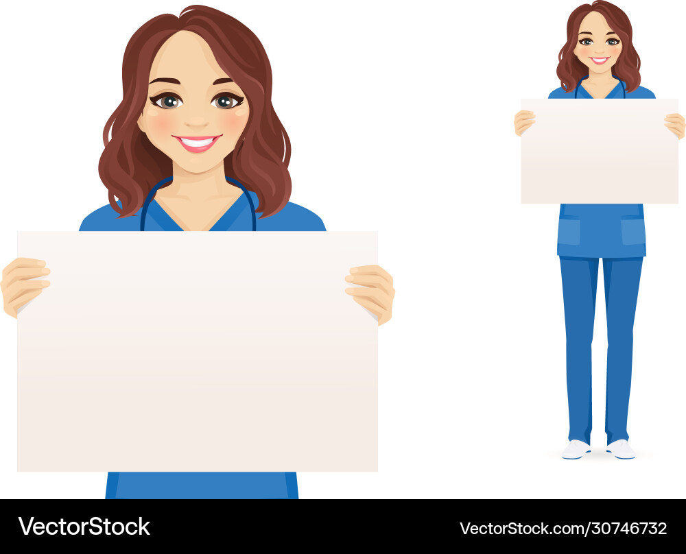 Female nurse character wit board Royalty Free Vector Image