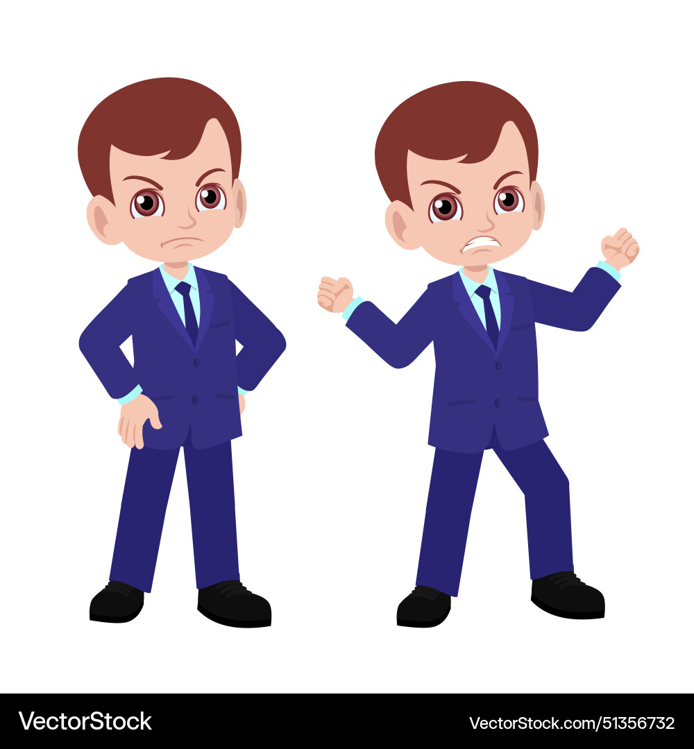 Young boy in suit standing pose very angry Vector Image