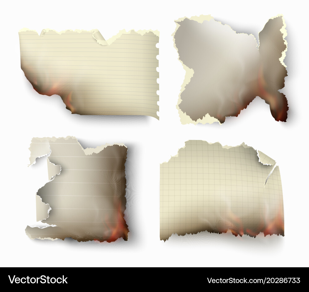 Burning templates torn paper with fire Royalty Free Vector