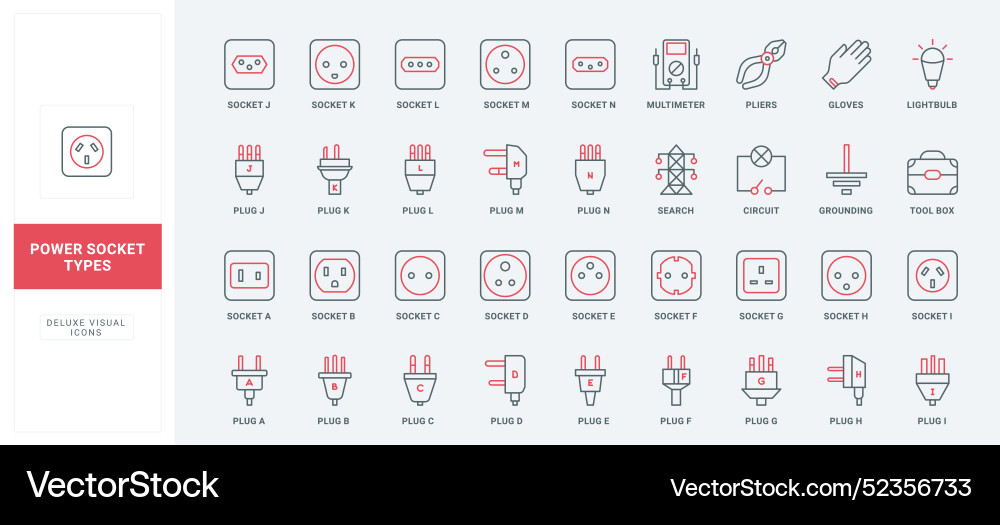 Different types of electric sockets and plugs Vector Image